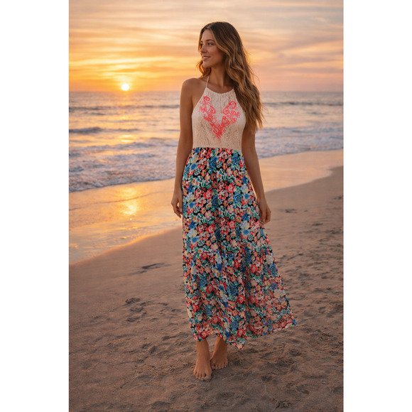 Flying Tomato | Dresses | Flying Tomato Floral Crochet Boho Maxi Dress ...
